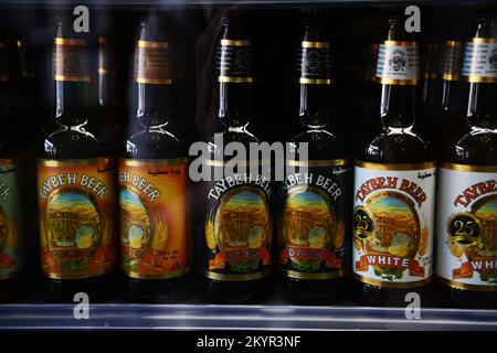 Bottles of Palestinian beers in a bar in the Christian quarter in the ...