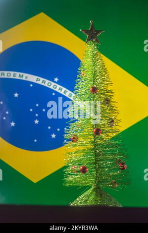 Christmas tree with Brazilian flag in the background, christmas concept ...