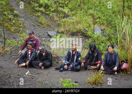 Larung sesaji (Javanese thanksgiving) Gunung Kelud. Larungan is one of ...