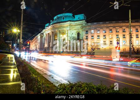 night lights of Sofia city centre architecture, famous buildings ...