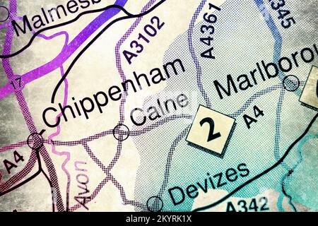 Chippenham, United Kingdom atlas map town name - watercolour effect ...