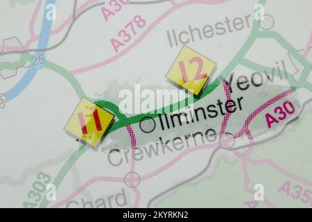 Ilminster, United Kingdom atlas map town name - line drawing Stock ...