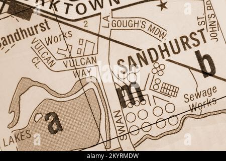 Sandhurst village - Berkshire, United Kingdom colour atlas map town ...