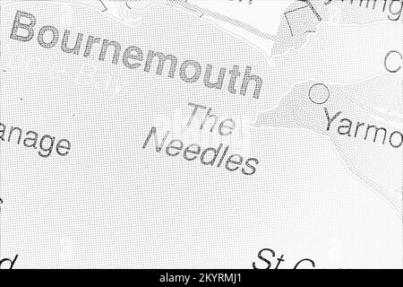 The Needles, United Kingdom atlas map town name - paint Stock Photo - Alamy