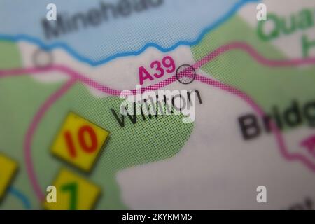 Williton, United Kingdom atlas map town name - sepia Stock Photo - Alamy