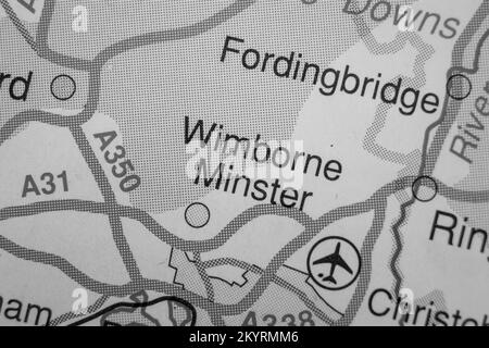 Wimborne Minster, United Kingdom atlas map town name - pencil sketch ...