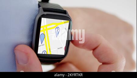 Wrist Watch With Mobile GPS Map. Connected Smartwatch Stock Photo - Alamy