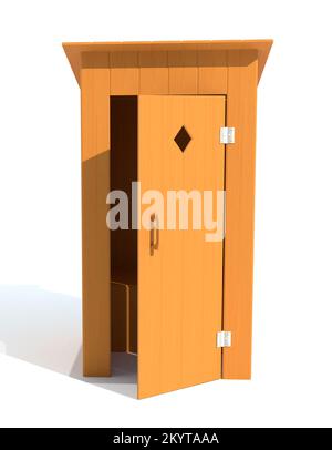 rural outdoor toilet made of wood 3d render illustration isolated on ...