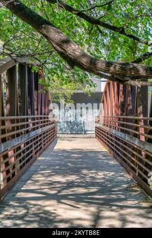Austin, Texas- Pedestrian and bicycle bridge under the tree branches ...