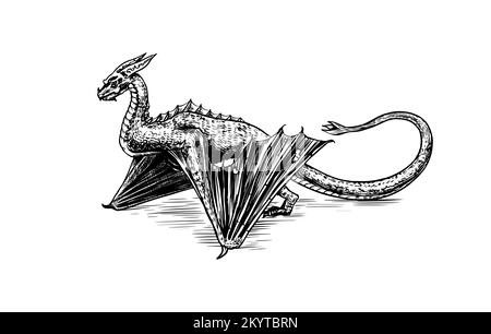 Dragon Drawing in Vintage Woodcut Style Stock Vector Image & Art - Alamy