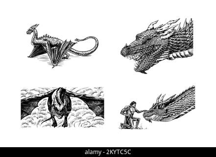 Dragon Drawing in Vintage Woodcut Style Stock Vector Image & Art - Alamy