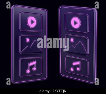 conditional smartphone with image, video, sound option icons. 3d ...