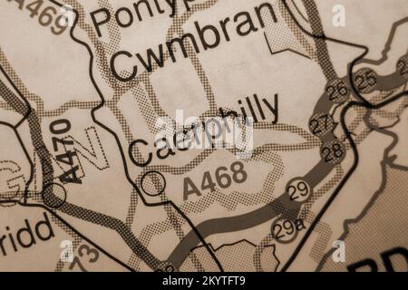 Caerphilly, United Kingdom atlas map town name Stock Photo - Alamy