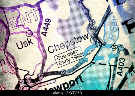 Chepstow, United Kingdom atlas map town name - black and white Stock ...