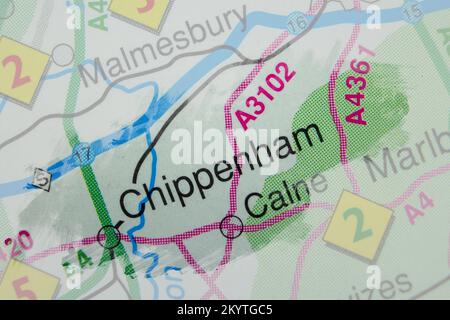 Chippenham, United Kingdom atlas map town name - black and white Stock ...