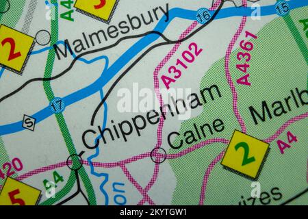 Chippenham, United Kingdom atlas map town name - line drawing Stock ...