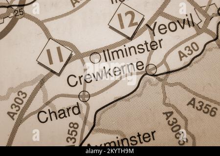 Crewkerne, United Kingdom atlas map town name - black and white Stock ...