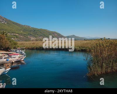 Akyaka ,Turkey, October 23, 2022: People are taking tour on Azmak ...