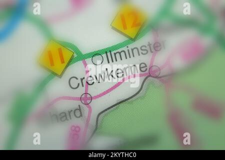 Crewkerne, United Kingdom atlas map town name - black and white Stock ...