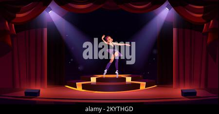 Beautiful ballerina dancing alone on stage in spotlight beam. Cartoon ...