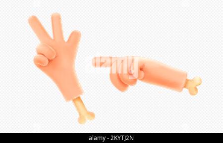 3d render hand gestures, palm with bone pointing direction and showing ...