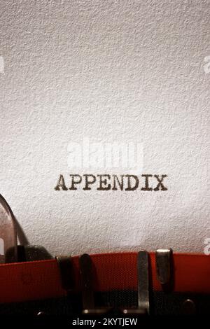 Appendix word written with a typewriter Stock Photo - Alamy