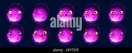 Sprite set of fantasy planet with different emotions on starry sky ...