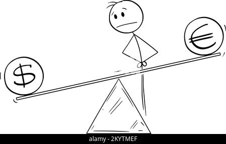 Euro and Dollar Parity , Vector Cartoon Stick Figure Illustration Stock ...