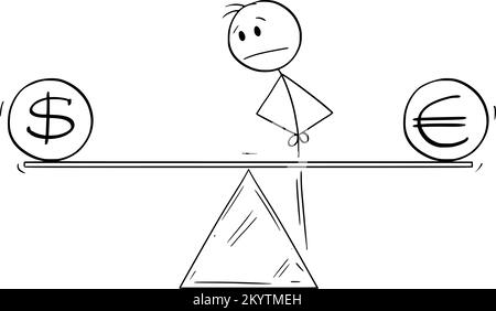 Euro and Dollar Parity , Vector Cartoon Stick Figure Illustration Stock ...