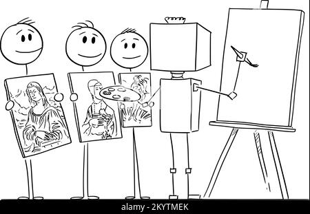 Artificial Intelligence Robot Artist Generating or Painting on Canvas ...