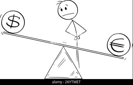 Euro and Dollar Parity , Vector Cartoon Stick Figure Illustration Stock ...