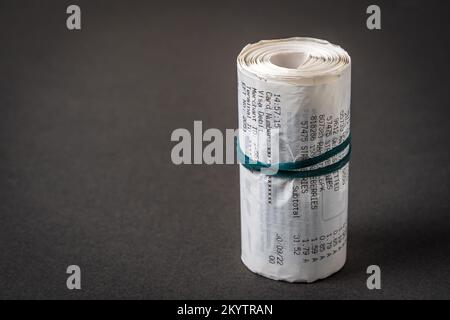 British shopping receipts roled in england uk Stock Photo - Alamy