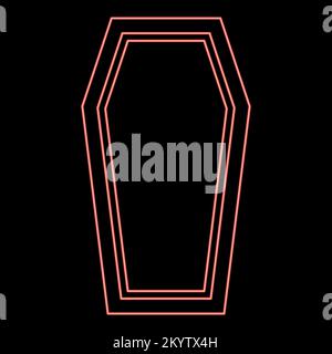 Neon coffin insurance concept funeral subject lid coffin icon red color ...