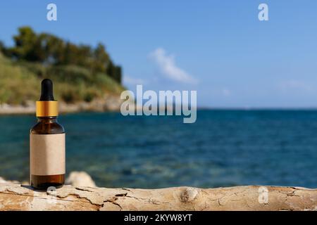 Natural organic cosmetic packaging for skin care with green plants on a ...