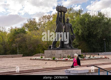 "Miners' Glory" Monument, sculpture depicting workers. Soviet monuments ...