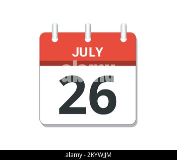 Icon calendar day - 26 July. 26 days of the month, vector illustration ...