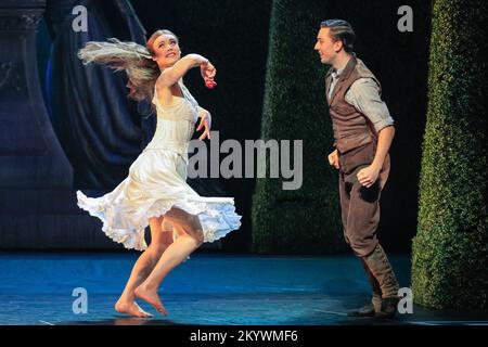 London, UK. 02nd Dec, 2022. The Act 2 scene with the press night dancers, Ashley Shaw as Aurora ...