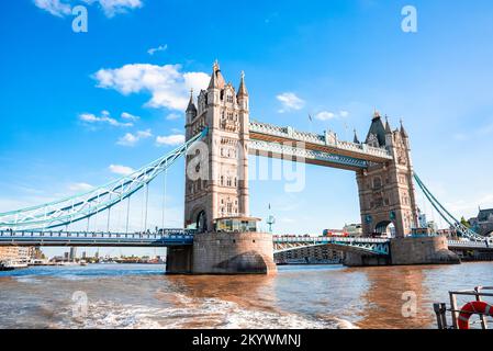 Iconic Tower Bridge connecting Londong with Southwark on the Thames ...