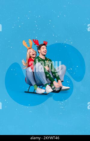 Vertical creative collage image of overjoyed positive girl enjoy ...