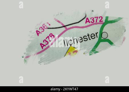 Ilchester, United Kingdom atlas map town name - watercolour Stock Photo ...