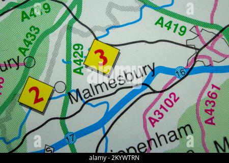 Malmesbury, United Kingdom atlas map town name Stock Photo - Alamy