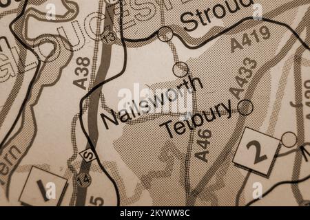 Nailsworth, United Kingdom atlas map town name - paint Stock Photo - Alamy