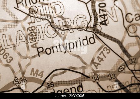 Pontypridd, United Kingdom atlas map town name Stock Photo - Alamy