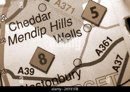 Wells, United Kingdom atlas map town name - black and white Stock Photo ...