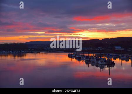 The first sunset of December above the River Medway near Rochester in ...