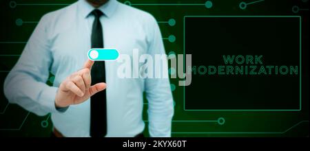 Text showing inspiration Work Modernization. Word Written on changing ...