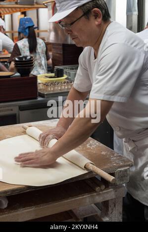Making the noodles at Bakaichidai. As with other noodle restaurants in ...