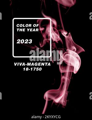 Magenta wisp of smoke on black background. Concept poster of color of ...