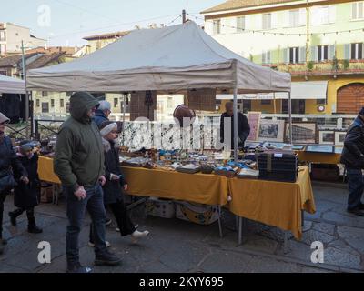 Milano, Italy - November 2022 Senigalia antique market in Navigli canal ...