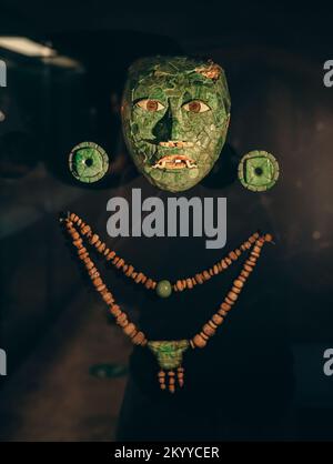 Mayan Funerary mask and ear flares made out of jade and obsidian, late ...